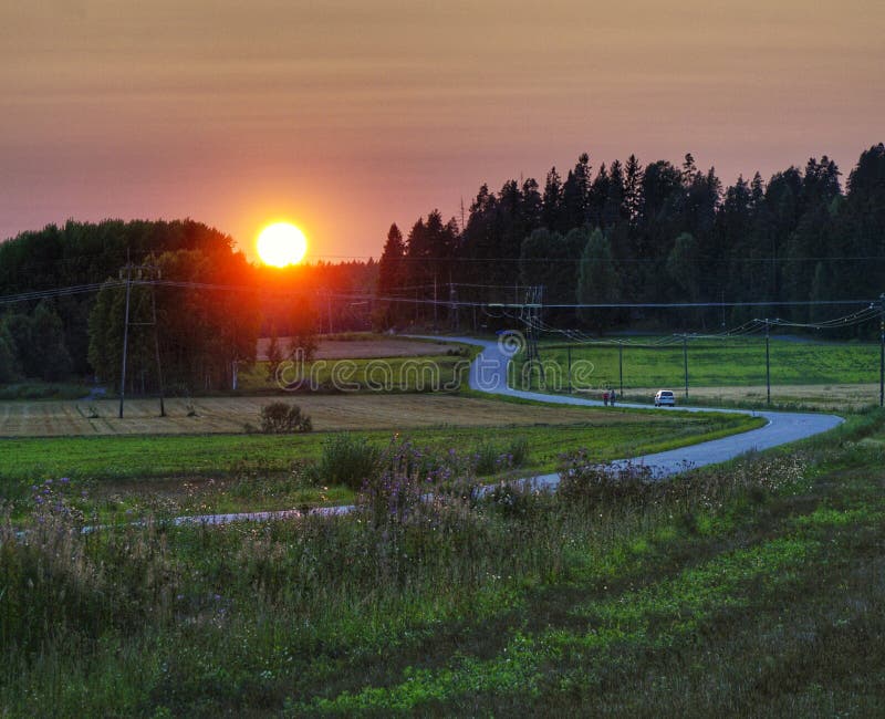 Lonely Countryside Road in Sunset Stock Photo - Image of empty, rural ...