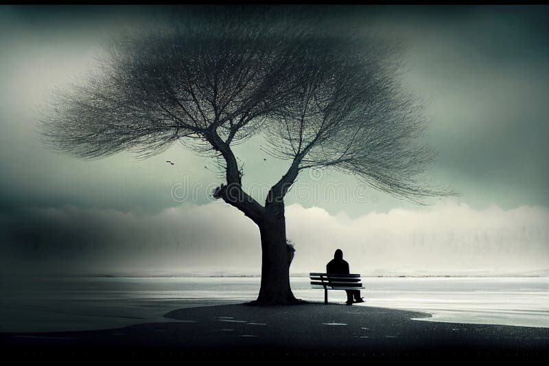 Lonely Person Sits and Waits. AI Generated Stock Illustration ...