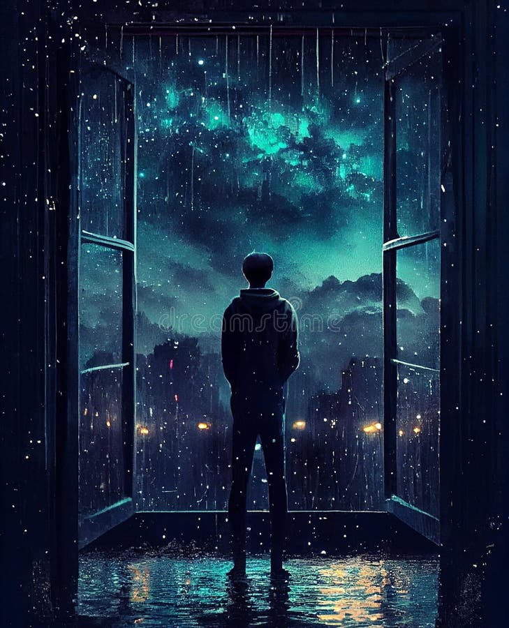 Watching the Rain Fall, Lost in Thought and Reflection Stock ...