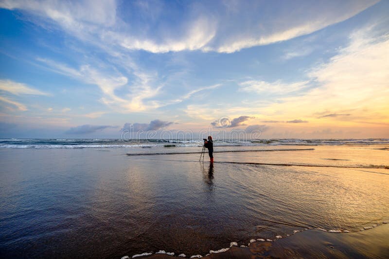 Lonely Photographer on the Parangritis Beach at Sunset. Stock Photo ...
