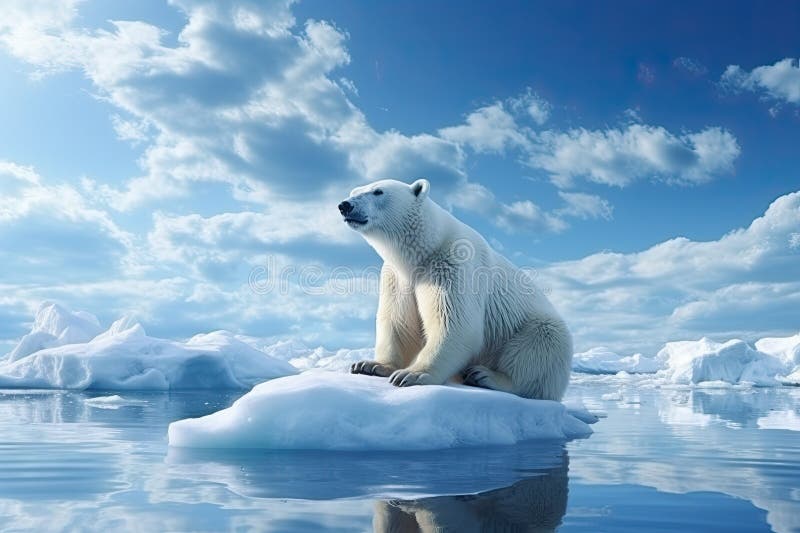Lonely Polar Bear Standing on an Ice Floe with Blue Cool Colors ...