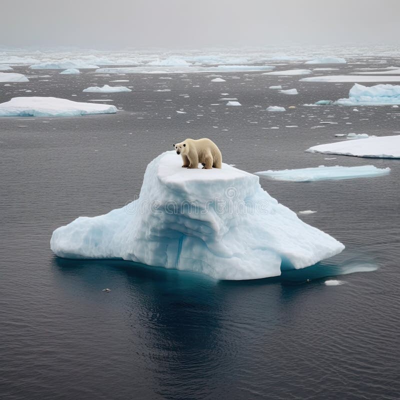 Lonely Polar Bear Stranded on a Melting Iceberg. Reprensentation of ...