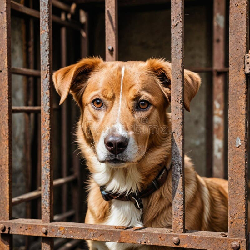 Lonely Pooch a Sad Dog Trapped in Rusty Cage Stock Illustration ...