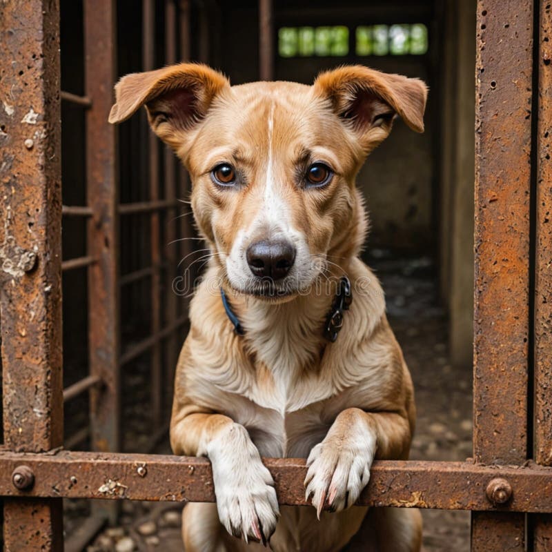 Lonely Pooch a Sad Dog Trapped in Rusty Cage Stock Illustration ...