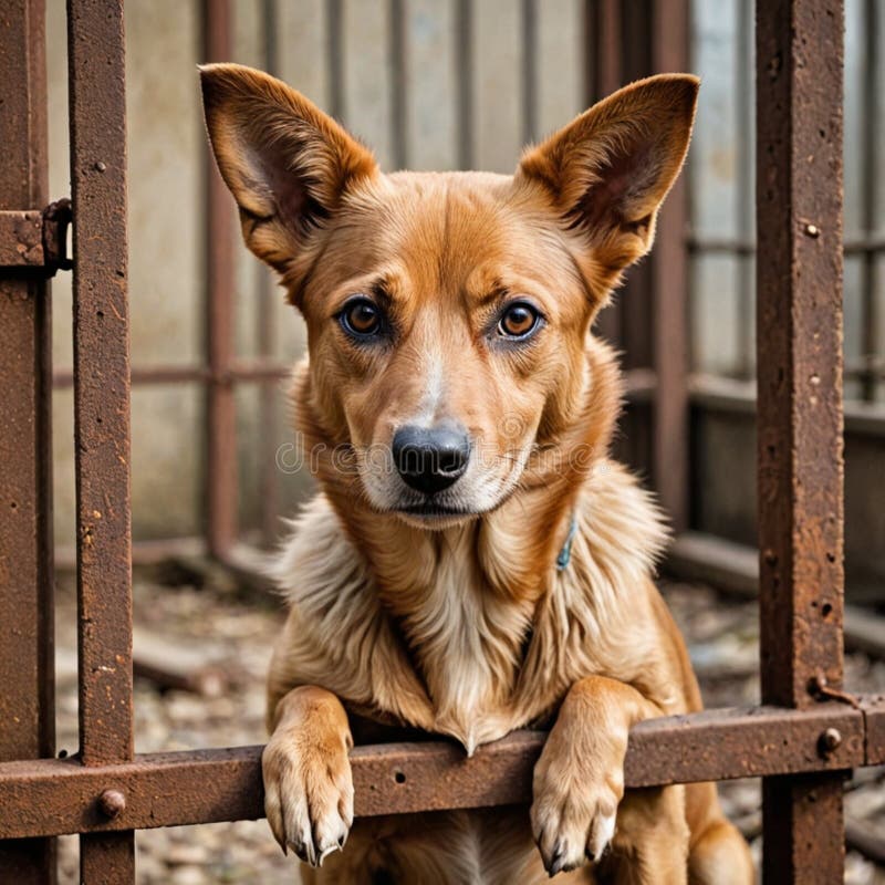 Lonely Pooch a Sad Dog Trapped in Rusty Cage Stock Illustration ...
