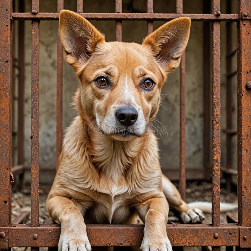 Lonely Pooch a Sad Dog Trapped in Rusty Cage Stock Illustration ...