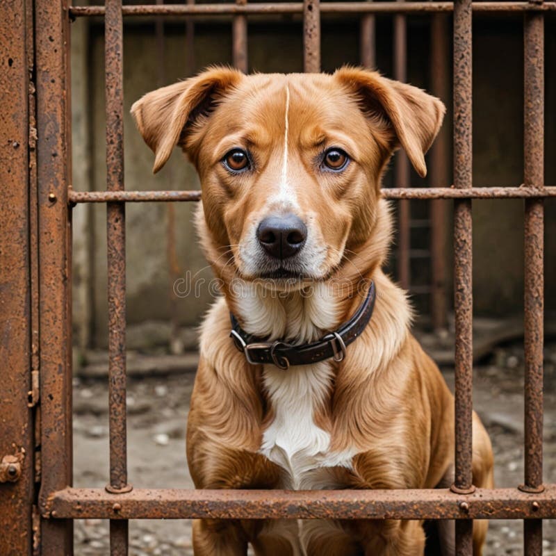 Lonely Pooch a Sad Dog Trapped in Rusty Cage Stock Illustration ...