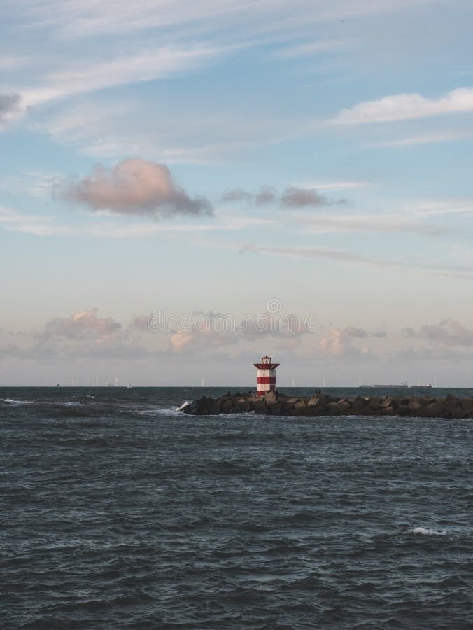 Lonely Red Lighthouse at the Hague Beach Stock Photo - Image of fresh ...
