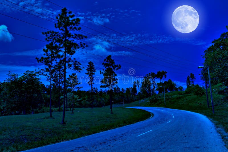 Lonely Road in the Country at Night Stock Image - Image of fantasy ...