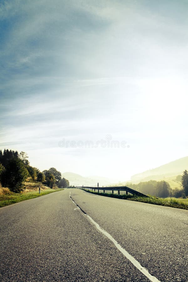 Lonely Road at the Dawn, Misty Morning at the Black Forest Stock Photo ...