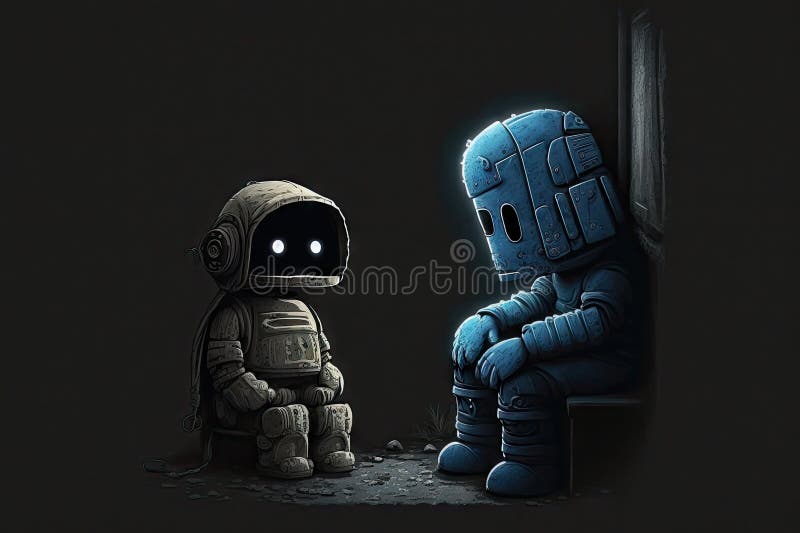 Lonely Robot Sitting in Dark Room and Sad Robot Stock Illustration ... Lonely Robot Sitting in Dark Room and Sad Robot Stock Illustration ...