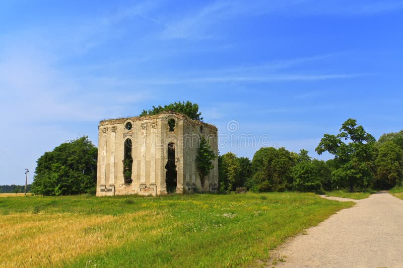 Lonely Ruined Building in the Field Stock Image - Image of brown ...