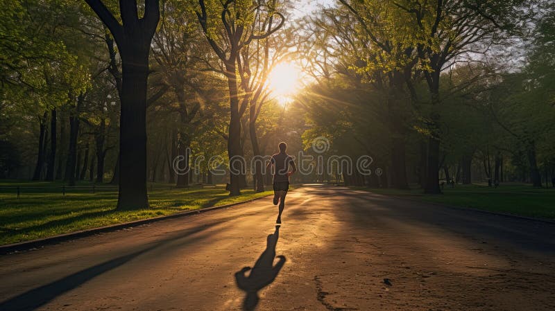 Lonely Runner in the Park: Charging Energy in Solitude Stock ...