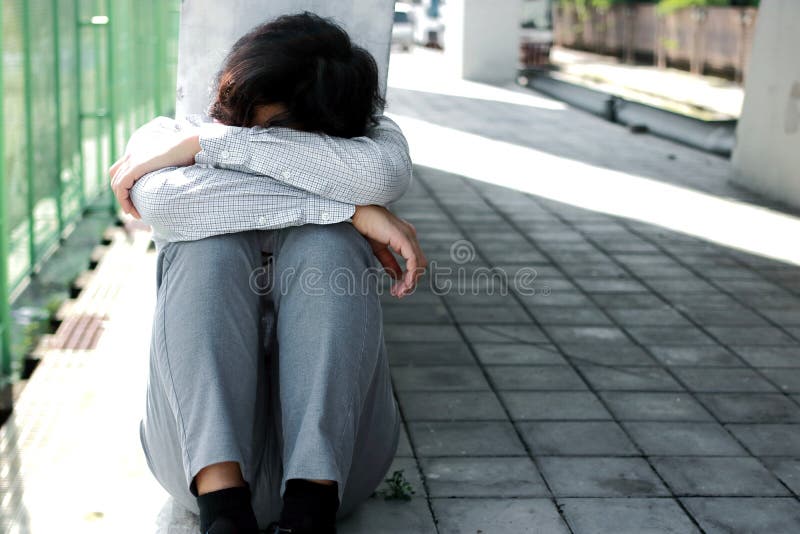 Lonely Sad Asian Man Sit and Hug His Knee and Cry Stock Photo - Image ...