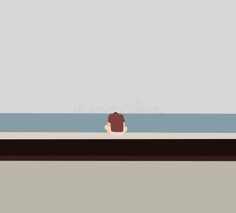 Lonely Sad Man Sitting in Front of Lake on a Cloudy Day for Thinking ...