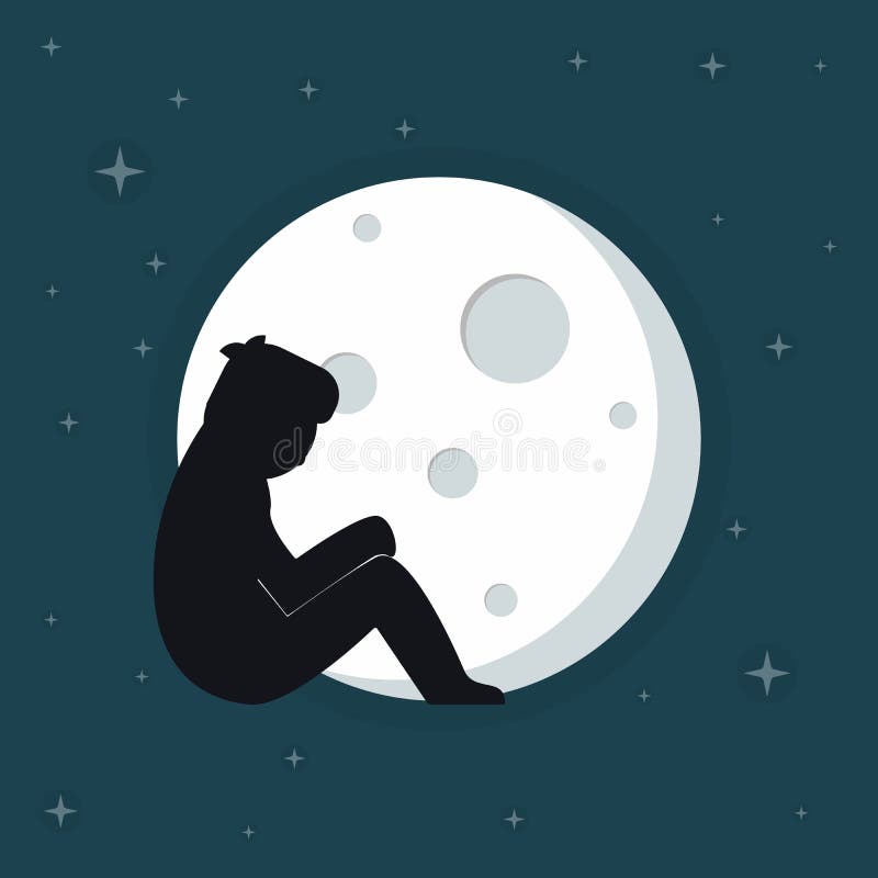 Lonely Sad Moon Sadness Outline Icon, Logo, and Illustration Stock ...