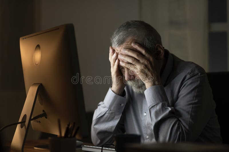 Lonely Sad Senior Man Connecting at Night Stock Photo - Image of ...