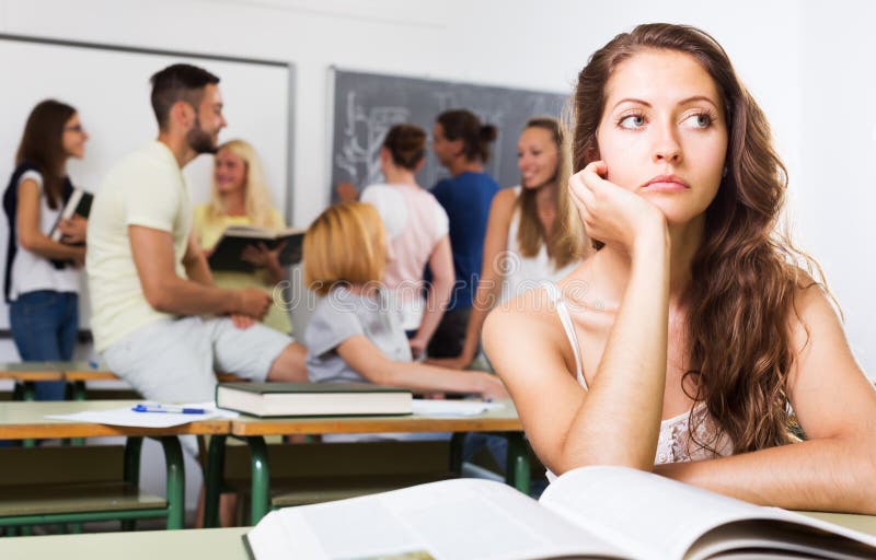 Lonely Sad Student in the Classroom Stock Image - Image of alone ...