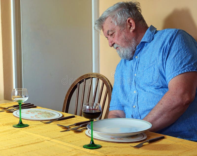 Lonely Senior Man at the Dinner Table. Bereavement. Stock Photo - Image ...
