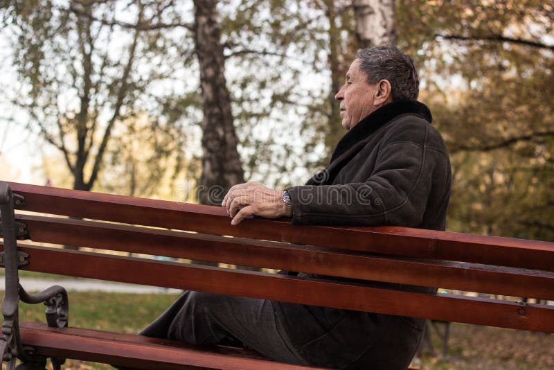 Lonely Senior Man Sitting On Bench Stock Image Image Of Looking Copy