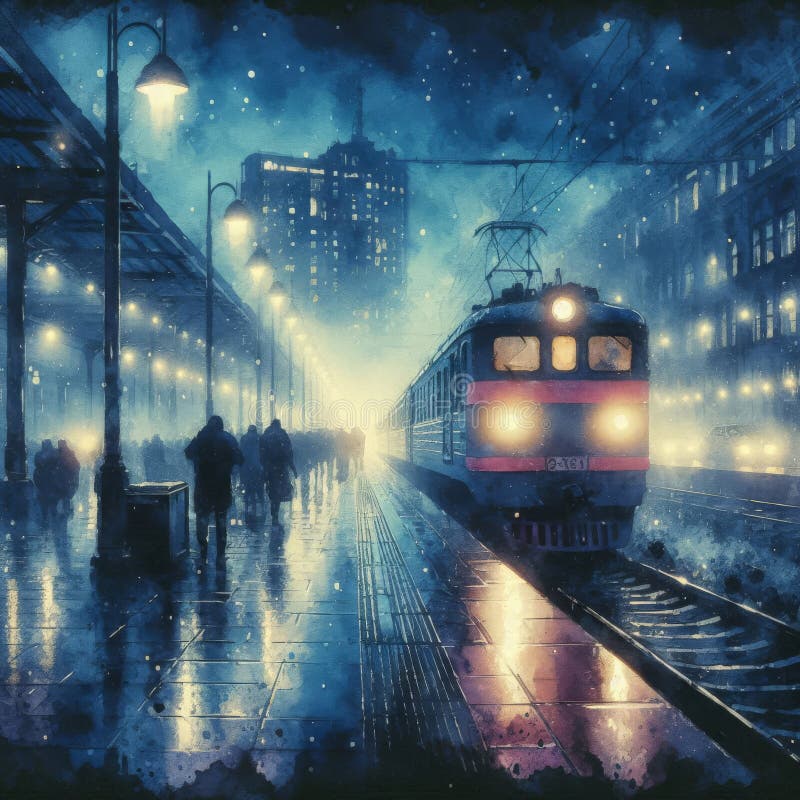 Lonely Soviet Train at Night Stock Illustration - Illustration of ...