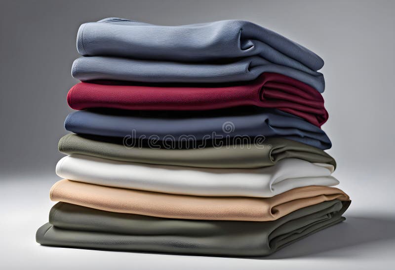 Lonely Stack of Cotton Plain Clothes Folded Isolated on White ...