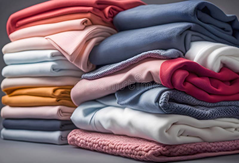 Lonely Stack of Cotton Plain Clothes Folded Isolated on White ...