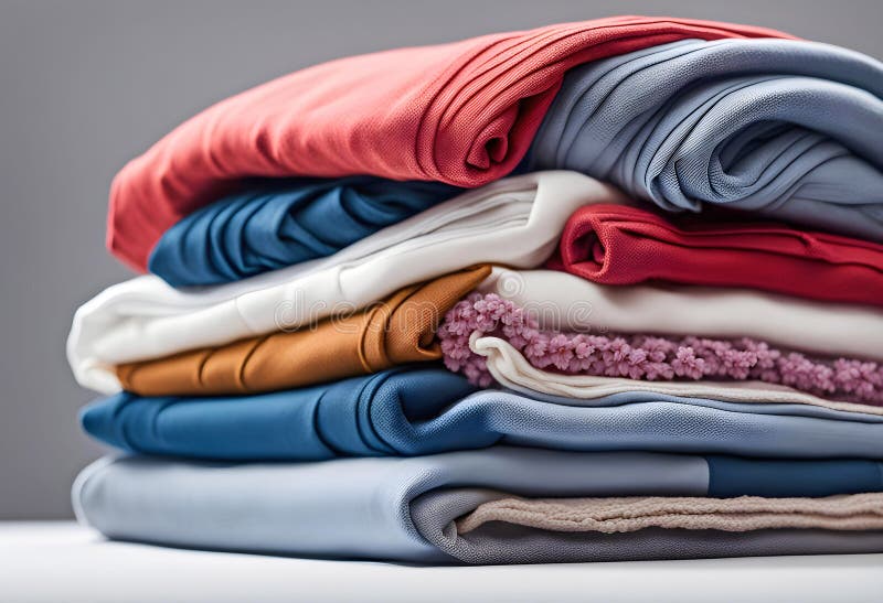 Lonely Stack of Cotton Plain Clothes Folded Isolated on White ...