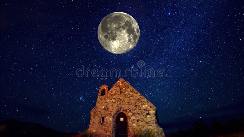 A Lonely Stone House with Moon Orbiting Above Stock Footage - Video of ...