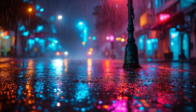 Lonely Street Lamp in the Rain, Lighting an Empty Night Street Stock ...