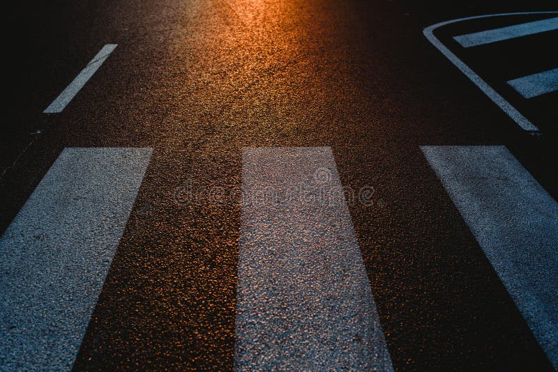 Lonely Street with Pedestrian Crossing at Sunset, Texture with Space ...