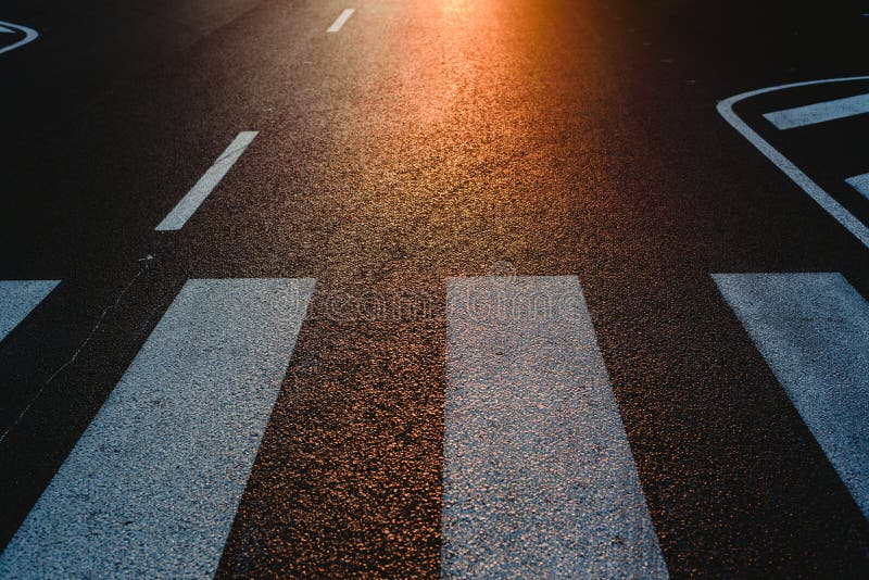 Lonely Street with Pedestrian Crossing at Sunset, Texture with Space ...