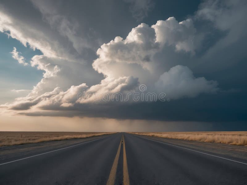 Lonely Stretch of Asphalt Road Under Dramatic Cloudy Sky. Stock Photo ...