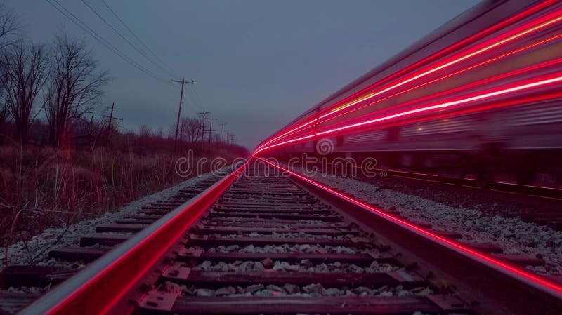 The Lonely Stretch of Railroad Tracks Illuminated by the Intense Red ...