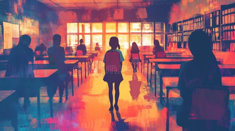 Lonely Student in Classroom Art Stock Illustration - Illustration of ...