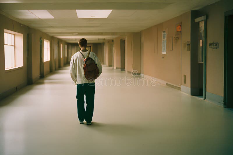 Lonely Student in an Empty Hallway of School Stock Photo - Image of ...