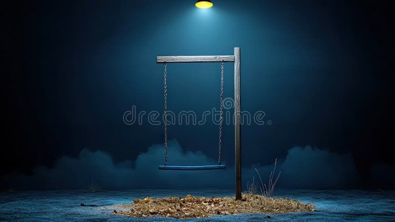 Lonely Swing Under a Spotlight in a Dark Setting Evoking Feelings of ...
