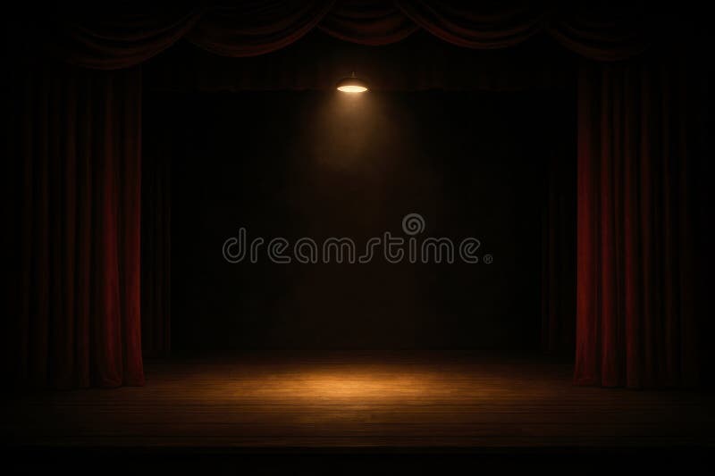 A Lonely Theatrical Light Illuminates the Empty Stage. Stock Photo ...