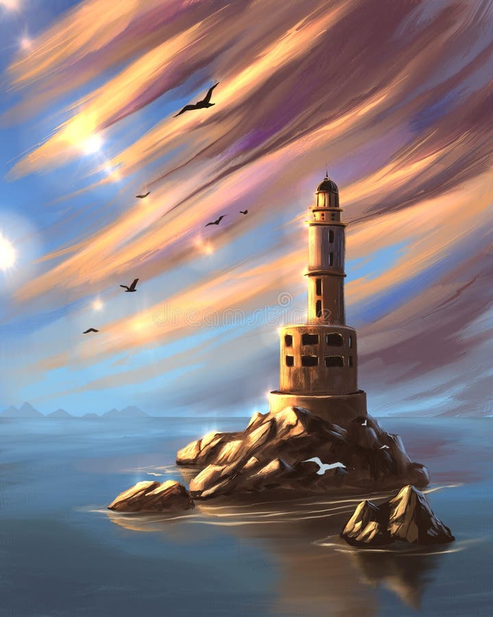 Lonely tower in the sea stock illustration. Illustration of tower ...