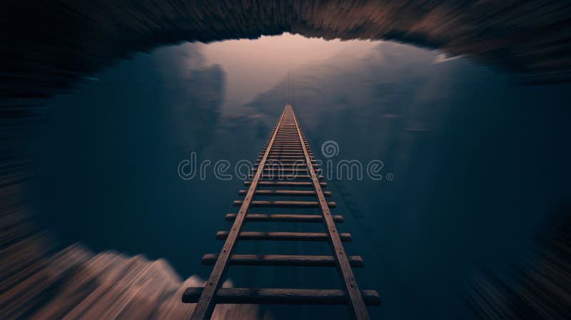 Lonely Train Tracks through a Dark Stock Illustration - Illustration of ...