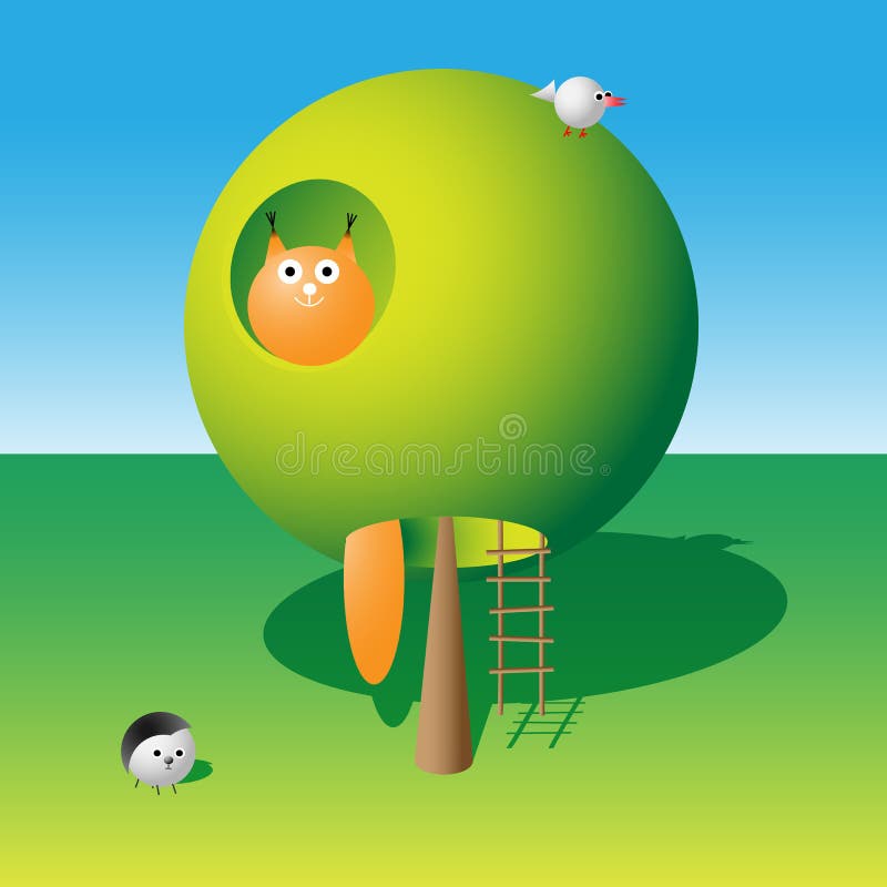 Lonely Tree - Animals House Stock Vector - Illustration of landscape ...