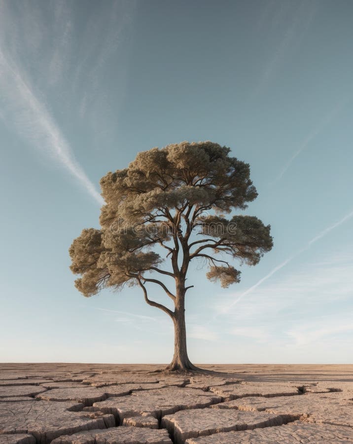 Lonely Tree on a Cracked Earth Landscape. Stock Image - Image of ...