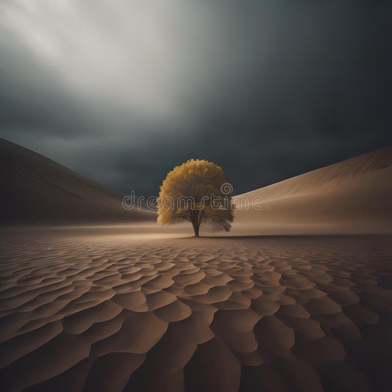 Lonely Tree in the Desert. Generative Ai Stock Illustration ...