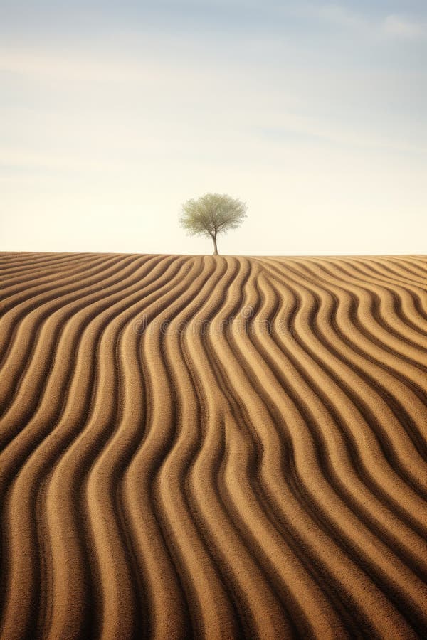 Lonely Tree in the Desert with Sand Dune Texture Stock Illustration ...
