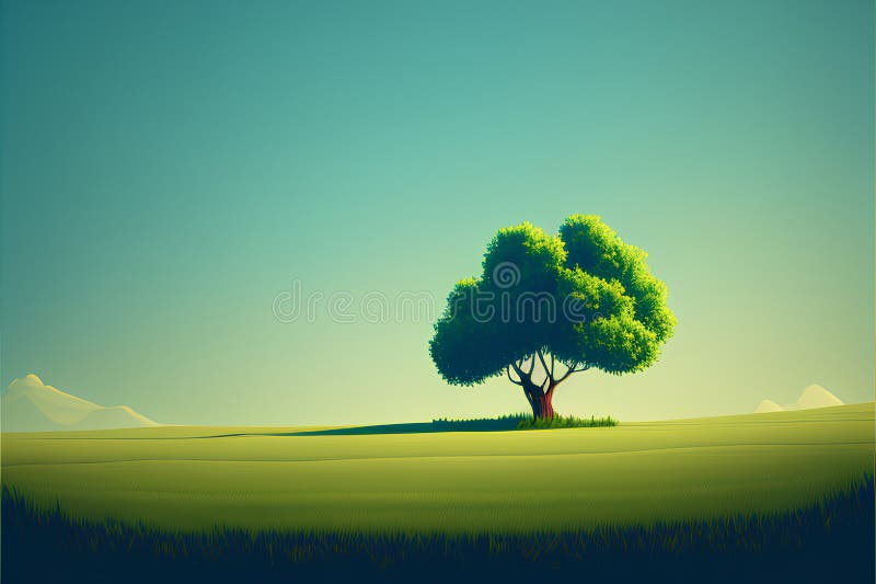 Lonely Tree in the Desert at Sunset. Vector Illustration Stock Image ...