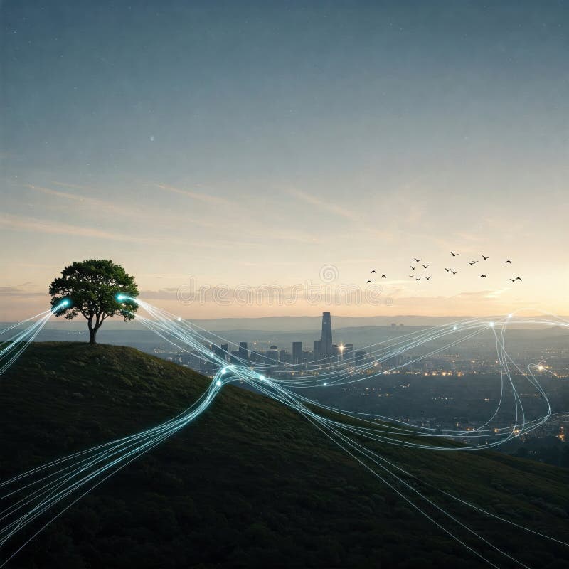 Dynamic City Skyline Connected Glowing Lines Stock Photos - Free ...