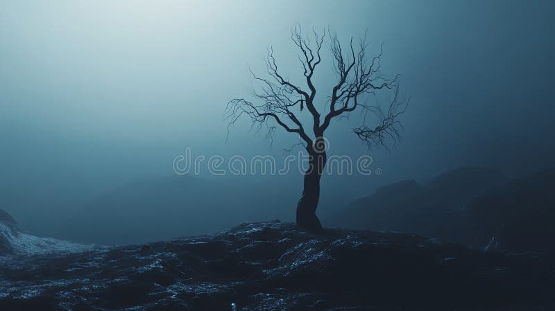 Lonely Tree Silhouette, Realistic, Cinematic Light, Sharp Focus. Stock ...