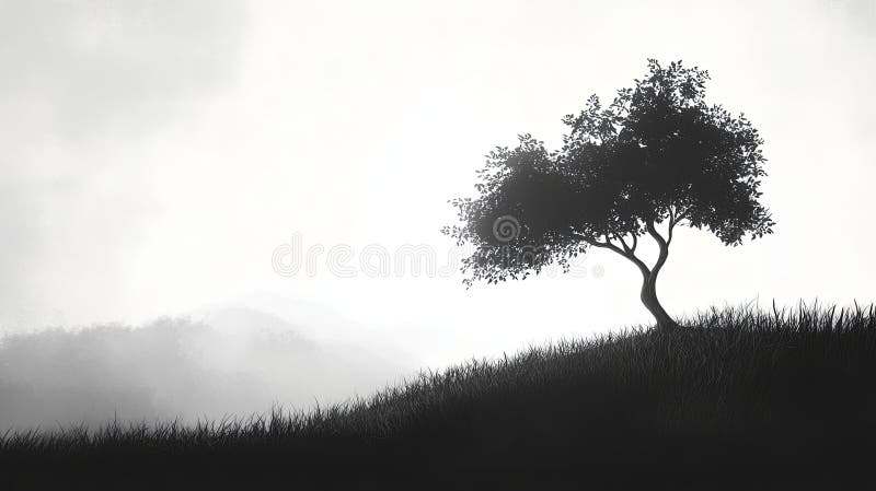 Lonely Tree Silhouette, Realistic, Cinematic Light, Sharp Focus. Stock ...