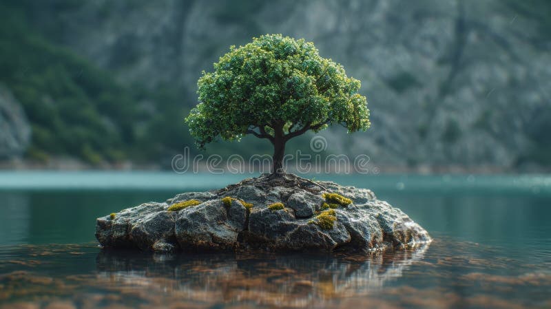 A Lonely Tree on a Small Island in a Mountain Lake Stock Image - Image ...