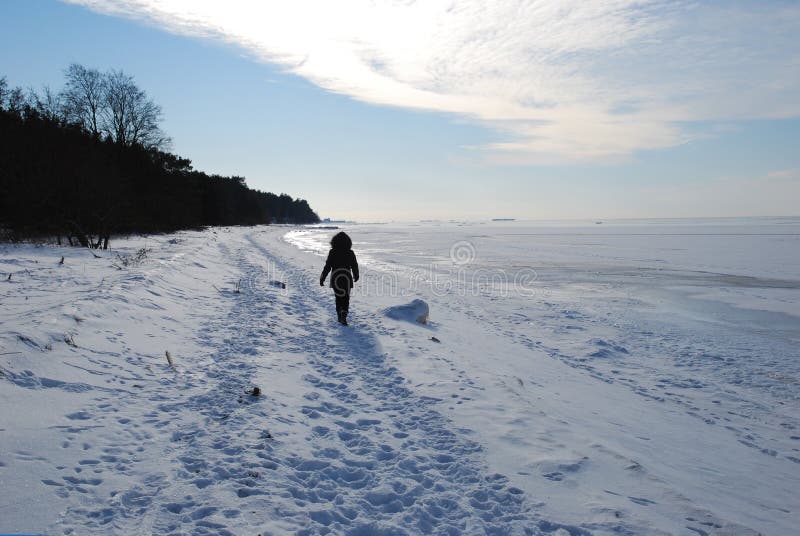 Lonely walk stock photo. Image of snow, beach, lonesome - 23319140